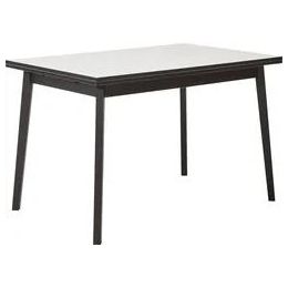 Esstisch HAMMEL FURNITURE "Esstisch Basic Single &ndash; ausziehbar, d&auml;nisches Design, robust", schwarz-wei&szlig; (wei&szlig;, schwarz, schwarz, wei&szlig;), B:120cm H:76cm T:80cm, Tischplatte: Wei&szlig;es Melamin mit Schwarz gebeizte Eichenkante (Mattlack), Gestell: Schwarz gebeizte massive Eiche, Tische, Esstisch, 120(220)x80 cm, Melamin / Massivholz, stabiler d&auml;nische Design Tisch