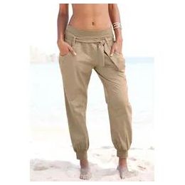 Strandhose Buffalo, Damen, Gr. 38, N-Gr, grau (taupe), Web, Obermaterial: 85% Baumwolle, 15% Leinen. B&uuml;ndchen: 95% Baumwolle, 5% Elasthan, unifarben, figurumspielend kn&ouml;chelfrei, Hosen Strandhose, aus Leinen-Mix, Leinenhose, Sommerhose, Strandmode, Topseller