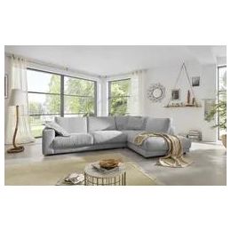 Ecksofa Home Affaire "Enisa XXL B/T/H: 325/224/85 cm L-Form", grau (hellgrau), B:325cm, Cord (88% Polyester / 12% Polyacryl), Sofas, Ecksofa, Kuschelig, gem&uuml;tlich, in 5 Farben, Bezug in Cord, mit 2 Zierkissen