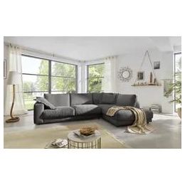 Ecksofa Home Affaire "Enisa XXL B/T/H: 325/224/85 cm L-Form", grau (dunkelgrau), B:325cm, Cord (88% Polyester / 12% Polyacryl), Sofas, Ecksofa, Kuschelig, gem&uuml;tlich, in 5 Farben, Bezug in Cord, mit 2 Zierkissen