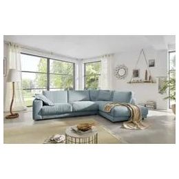 Ecksofa Home Affaire "Enisa XXL B/T/H: 325/224/85 cm L-Form", blau (bleu), B:325cm, Cord (88% Polyester / 12% Polyacryl), Sofas, Ecksofa, Kuschelig, gem&uuml;tlich, in 5 Farben, Bezug in Cord, mit 2 Zierkissen