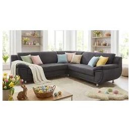 Ecksofa Trendmanufaktur "Rondo wahlweise mit Schlaffunktion, bequeme Armlehnen", grau (anthrazit), B:267cm H:85cm T:247cm, Microfaser PRIMABELLE (100% Polyester);Kunstleder SOFTLUX;Struktur (54% Polyacryl, 46% Polyester);NaturLEDER (echtes Rindsleder) in Sitz und R&uuml;cken, Korpus Kunstleder SOFTLUX, Sofas, Ecksofa, L-Form, wahlw.mit Federkern, F&uuml;&szlig;e chromfarben, Unser Dauertiefpreis