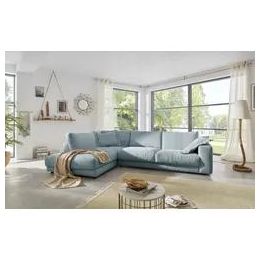 Ecksofa Home Affaire "Enisa XXL B/T/H: 325/224/85 cm L-Form", blau (bleu), B:325cm, Cord (88% Polyester / 12% Polyacryl), Sofas, Ecksofa, Kuschelig, gem&uuml;tlich, in 5 Farben, Bezug in Cord, mit 2 Zierkissen