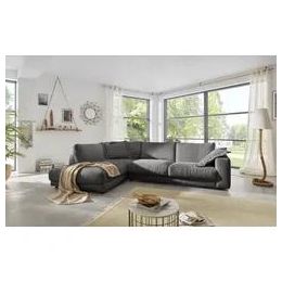 Ecksofa Home Affaire "Enisa XXL B/T/H: 325/224/85 cm L-Form", grau (dunkelgrau), B:325cm, Cord (88% Polyester / 12% Polyacryl), Sofas, Ecksofa, Kuschelig, gem&uuml;tlich, in 5 Farben, Bezug in Cord, mit 2 Zierkissen