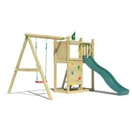 Spielturm Jungle Gym "Deck", gr&uuml;n (dunkelgr&uuml;n), Spielt&uuml;rme, KinderB:296cm H:232cm T:342cm, Holzwerkstoff, Spielanlage mit Schaukel und Rutsche mit Wasseranschluss, B:296cm H:232cm T:342cm
