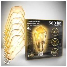 B.K.LICHT LED-Leuchtmittel "LED Leuchtmittel 6er Set E27 ST64", Energieeffizienz: F (A-G), braun (amber), L:14,3cm &Oslash;:6,4cm, Leuchtmittel, 2.700 K Edison Vintage Gl&uuml;hbirne Filament