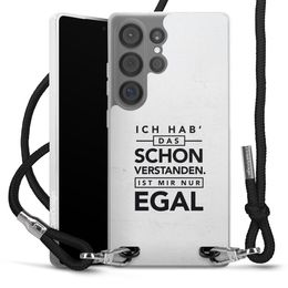 DeinDesign Galaxy S25 Ultra Handy Carry Case H&uuml;lle mit Band Handykette zum Umh&auml;ngen schwarz Spruch Sayings Statement Carry Case