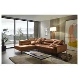 Ecksofa Home Affaire "Claya, L-Form, incl. Kopfteilverstellung, Breite 276 cm", braun (cognac), B:276cm H:71cm T:219cm, 100% Leder, Sofas, Ecksofa, wahlweise elektrischer Sitzvorzug