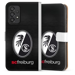 DeinDesign Galaxy A33 5G Handy Klapph&uuml;lle Handyh&uuml;lle aus Kunst Leder wei&szlig; Flip Case Scratch Sc Freiburg Official Licensed Product Sideflip mit Lasche