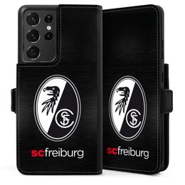 DeinDesign Galaxy S21 Ultra 5G Handy Klapph&uuml;lle Handyh&uuml;lle aus Kunst Leder schwarz Flip Case Scratch Official Licensed Product Sc Freiburg Sideflip mit Lasche