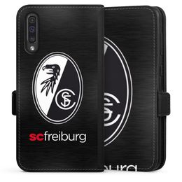 DeinDesign Galaxy A50 Handy Klapph&uuml;lle Handyh&uuml;lle aus Kunst Leder schwarz Flip Case Scratch Official Licensed Product Sc Freiburg Sideflip mit Lasche
