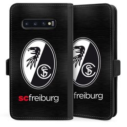 DeinDesign Galaxy S10 Plus Handy Klapph&uuml;lle Handyh&uuml;lle aus Kunst Leder schwarz Flip Case Scratch Official Licensed Product Sc Freiburg Sideflip mit Lasche