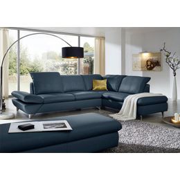 Ecksofa W.Schillig "Taoo, elegant und zeitlos, bequem, L-Form, Breite 296cm", blau (blau z73), B:296cm H:84cm T:242cm, Longlife Xtra-Leder Z73: Naturwalkleder der Luxusklasse aus den erlesensten Rohh&auml;uten. Hautst&auml;rke 1, 1 &ndash; 1, 3 mm, Sofas, Ecksofa, mit Sitziefenverstellung & Kopfteilverstellung