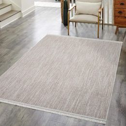 Teppich Carpet City "CLASICO 0052", beige, B:120cm H:11mm L:170cm, Obermaterial: 100% Polyester, Teppiche, Teppich, L&auml;ufer, Kurzflor, Hochtief-Muster, Boho, Fransen, Wohnzimmer