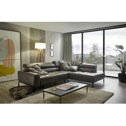 Ecksofa Home Affaire "Claya, L-Form, incl. Kopfteilverstellung, Breite 276 cm", gr&uuml;n (olive), B:276cm H:71cm T:219cm, 100% Leder, Sofas, Ecksofa, wahlweise elektrischer Sitzvorzug