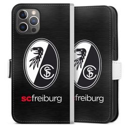 DeinDesign iPhone 12 Pro Handy Klapph&uuml;lle Handyh&uuml;lle aus Kunst Leder wei&szlig; Flip Case Scratch Official Licensed Product Sc Freiburg Sideflip mit Lasche