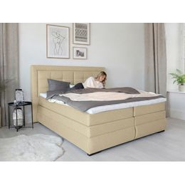 Boxspringbett OTTO HOME "MIVVA inkl. Bettkasten & Topper, Komfortliegeh&ouml;he: 67 cm", beige, B:204cm L:215cm, Holz teilmassiv, Holzwerkstoff, Spanplatte, Komplettbetten, Boxspringbett, in H3, H4 oder Hmix H3/H4, wahlweise mit oder ohne LED-Leuchten