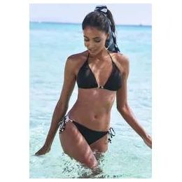 Triangel-Bikini French Connection "Claire", Damen, Gr. 36, Cup A/B, schwarz, Recycling-Polyamid, kontrastfarbene Details, Bikini-Sets Triangel-Bikini, Mit kontrast Zierperlen