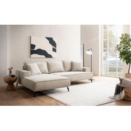 Ecksofa Home Affaire "TVINNU, L-Form, 275cm, in Cord und Leinenoptik", beige (hellbeige), B:275cm H:83cm T:173cm, Sofas, Ecksofa, wahlweise Recamiere rechts/links, schwarze F&uuml;&szlig;e, bequemer Sitzkomfort