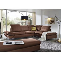 Ecksofa W.Schillig "Taoo, elegant und zeitlos, bequem, L-Form, Breite 296cm", braun (macchiato z73), B:296cm H:84cm T:242cm, Longlife Xtra-Leder Z73: Naturwalkleder der Luxusklasse aus den erlesensten Rohh&auml;uten. Hautst&auml;rke 1, 1 &ndash; 1, 3 mm, Sofas, Ecksofa, mit Sitziefenverstellung & Kopfteilverstellung