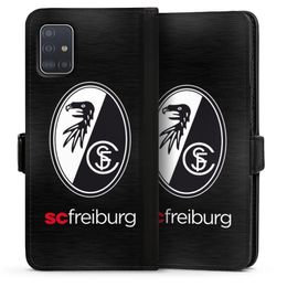 DeinDesign Galaxy A51 Handy Klapph&uuml;lle Handyh&uuml;lle aus Kunst Leder schwarz Flip Case Scratch Official Licensed Product Sc Freiburg Sideflip mit Lasche