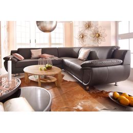 Ecksofa Trendmanufaktur "Rondo wahlweise mit Schlaffunktion, bequeme Armlehnen", braun, B:267cm H:85cm T:247cm, Microfaser PRIMABELLE (100% Polyester);Kunstleder SOFTLUX;Struktur (54% Polyacryl, 46% Polyester);NaturLEDER (echtes Rindsleder) in Sitz und R&uuml;cken, Korpus Kunstleder SOFTLUX, Sofas, Ecksofa, L-Form, wahlw.mit Federkern, F&uuml;&szlig;e chromfarben, Unser Dauertiefpreis