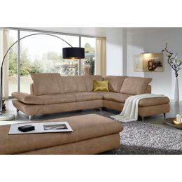 Ecksofa W.Schillig "Taoo, elegant und zeitlos, bequem, L-Form, Breite 296cm", braun (sand s41), B:296cm H:84cm T:242cm, Longlife fabric Velourgewebe S41 (100% Polyester), Sofas, Ecksofa, mit Sitziefenverstellung & Kopfteilverstellung