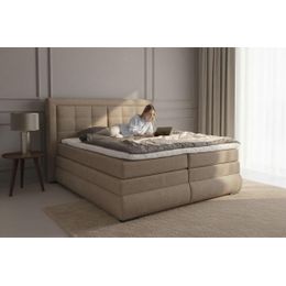 Boxspringbett OTTO HOME "MIVVA inkl. Bettkasten und Topper, Komfortliegeh&ouml;he: 67 cm", cappuccino, B:204cm L:215cm, Holz teilmassiv, Holzwerkstoff, Spanplatte, Komplettbetten, Boxspringbett, in H3, H4 oder Hmix H3/H4, wahlweise mit oder ohne LED-Leuchten