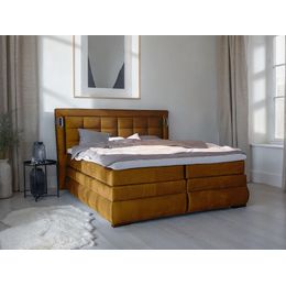 Boxspringbett OTTO HOME "MIVVA inkl. Bettkasten & Topper, Komfortliegeh&ouml;he: 67 cm", gold, B:204cm L:215cm, Holz teilmassiv, Holzwerkstoff, Spanplatte, Komplettbetten, Boxspringbett, in H3, H4 oder Hmix H3/H4, wahlweise mit oder ohne LED-Leuchten