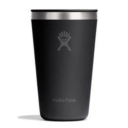 Thermobecher Hydro Flask "16 OZ All Around Tumbler Press-In Lid, 473 ml", schwarz, H:14,4cm &Oslash;:8,7cm, Edelstahl, Trinkgef&auml;&szlig;e, Thermobecher, Kompatibel mit Trinkhalmdeckel und verschlie&szlig;baren Eindr&uuml;ckdeckel