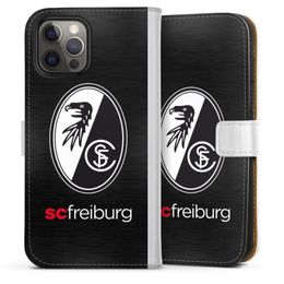 DeinDesign iPhone 12 Pro Max Handy Klapph&uuml;lle Handyh&uuml;lle aus Kunst Leder wei&szlig; Flip Case Scratch Official Licensed Product Sc Freiburg Sideflip mit Lasche