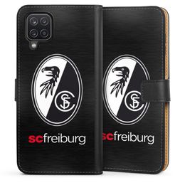 DeinDesign Galaxy A12 Handy Klapph&uuml;lle Handyh&uuml;lle aus Kunst Leder schwarz Flip Case Scratch Sc Freiburg Official Licensed Product Sideflip mit langer Lasche