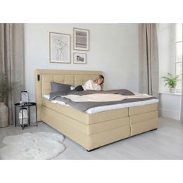 Boxspringbett OTTO HOME "MIVVA inkl. Bettkasten & Topper, Komfortliegeh&ouml;he: 67 cm", beige, B:204cm L:215cm, Holz teilmassiv, Holzwerkstoff, Spanplatte, Komplettbetten, Boxspringbett, in H3, H4 oder Hmix H3/H4, wahlweise mit oder ohne LED-Leuchten