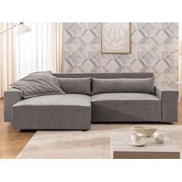 Ecksofa OTTO HOME "KINLEE Design-Sofa mit Recamiere rechts/links, Ma&szlig;e B/T/H 251/144/70cm", grau, B:251cm H:70cm T:144,5cm, 100% Polyester, Sofas, Ecksofa, L-Form mit Wellenunterfederung, ohne Bettfunktion, modern und beguem