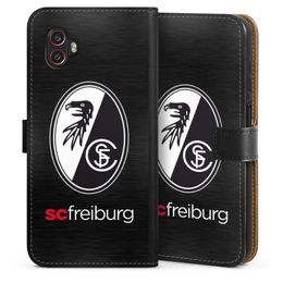 DeinDesign Galaxy XCover 6 Pro Handy Klapph&uuml;lle Handyh&uuml;lle aus Kunst Leder schwarz Flip Case Scratch Sc Freiburg Official Licensed Product Sideflip mit langer 