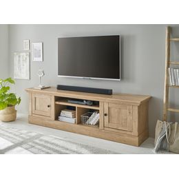 Lowboard Home Affaire "Cornwall, Unterschrank im Landhausstil, Kommode, Eiche Dekor", braun (eiche), B:194cm H:55cm T:42cm, Holzwerkstoff, Sideboards, Lowboard, verschn&ouml;rkelte Metallgriffe, offene F&auml;cher und T&uuml;ren, 194 cm breit