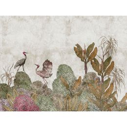 Livingwalls Fototapete LIVING WALLS "The Wall", gr&uuml;n (gr&uuml;n braun), B:4m L:3m, Vinyl, Vlies, Tapeten, Fototapete Tiere Tapete V&ouml;gel Tapeten Wohnzimmer Flur Design Optik