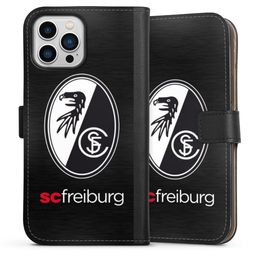 DeinDesign iPhone 13 Pro Max Handy Klapph&uuml;lle Handyh&uuml;lle aus Kunst Leder schwarz Flip Case Scratch Official Licensed Product Sc Freiburg Sideflip mit langer 