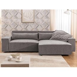 Ecksofa OTTO HOME "KINLEE Design-Sofa mit Recamiere rechts/links, Ma&szlig;e B/T/H 251/144/70cm", grau, B:251cm H:70cm T:144,5cm, 100% Polyester, Sofas, Ecksofa, L-Form mit Wellenunterfederung, ohne Bettfunktion, modern und beguem