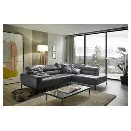 Ecksofa Home Affaire "Claya, L-Form, incl. Kopfteilverstellung, Breite 276 cm", grau (fango), B:276cm H:71cm T:219cm, 100% Leder, Sofas, Ecksofa, wahlweise elektrischer Sitzvorzug