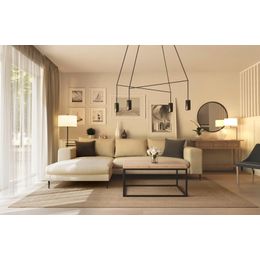 Ecksofa Home Affaire "Aurora, L-Form, mit extra breiter Recamiere, 324 x 170 cm (BxT)", beige, B:324cm H:83cm T:170cm, 92% Polyester 8% Nylon, Sofas, Ecksofa, Designsofa mit tollem Sitzkomfort, extra hohe Metallf&uuml;&szlig;e schwarz