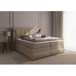 Boxspringbett OTTO HOME "MIVVA inkl. Bettkasten und Topper, Komfortliegeh&ouml;he: 67 cm", cappuccino, B:204cm L:215cm, Holz teilmassiv, Holzwerkstoff, Spanplatte, Komplettbetten, Boxspringbett, in H3, H4 oder Hmix H3/H4, wahlweise mit oder ohne LED-Leuchten