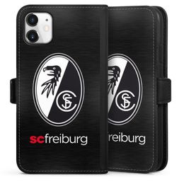 DeinDesign iPhone 11 Handy Klapph&uuml;lle Handyh&uuml;lle aus Kunst Leder schwarz Flip Case Scratch Official Licensed Product Sc Freiburg Sideflip mit Lasche