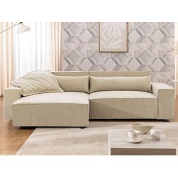 Ecksofa OTTO HOME "KINLEE Design-Sofa mit Recamiere rechts/links, Ma&szlig;e B/T/H 251/144/70cm", beige, B:251cm H:70cm T:144,5cm, 100% Polyester, Sofas, Ecksofa, L-Form mit Wellenunterfederung, ohne Bettfunktion, modern und beguem