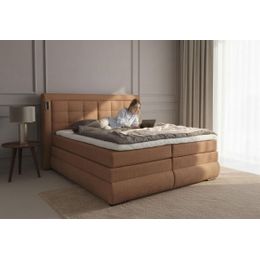 Boxspringbett OTTO HOME "MIVVA inkl. Bettkasten und Topper, Komfortliegeh&ouml;he: 67 cm", terra, B:204cm L:215cm, Holz teilmassiv, Holzwerkstoff, Spanplatte, Komplettbetten, Boxspringbett, in H3, H4 oder Hmix H3/H4, wahlweise mit oder ohne LED-Leuchten