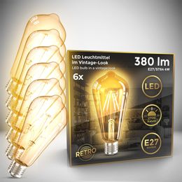 B.K.LICHT LED-Leuchtmittel "LED Leuchtmittel 6er Set E27 ST64", Energieeffizienz: F (A-G), braun (amber), L:14,3cm &Oslash;:6,4cm, Leuchtmittel, 2.700 K Edison Vintage Gl&uuml;hbirne Filament