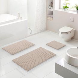 Badematte Grund "Caffi", beige, H:20mm, Polyester, Badematten, Badematte, Zeitlos sch&ouml;nes Wellenmuster, mit Hoch-Tief, 5 Jahre Garantie