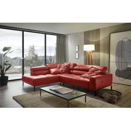 Ecksofa Home Affaire "Claya, L-Form, incl. Kopfteilverstellung, Breite 276 cm", rot, B:276cm H:71cm T:219cm, 100% Leder, Sofas, Ecksofa, wahlweise elektrischer Sitzvorzug