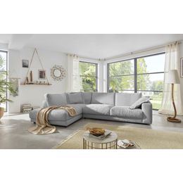 Ecksofa Home Affaire "Enisa XXL B/T/H: 325/224/85 cm L-Form", grau (hellgrau), B:325cm, Cord (88% Polyester / 12% Polyacryl), Sofas, Ecksofa, Kuschelig, gem&uuml;tlich, in 5 Farben, Bezug in Cord, mit 2 Zierkissen, Topseller