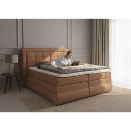 Boxspringbett OTTO HOME "MIVVA inkl. Bettkasten und Topper, Komfortliegeh&ouml;he: 67 cm", terra, B:204cm L:215cm, Holz teilmassiv, Holzwerkstoff, Spanplatte, Komplettbetten, Boxspringbett, in H3, H4 oder Hmix H3/H4, wahlweise mit oder ohne LED-Leuchten